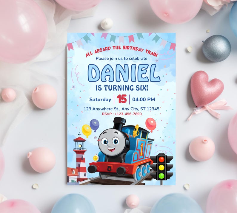 Editable Thomas Train Birthday Invitation, Kids Party (canva Digital ...
