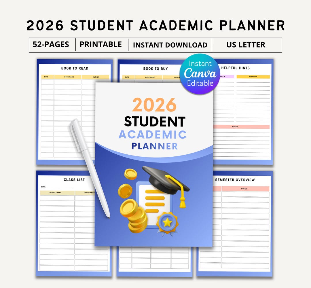2026 Student Planner Bundle, Study Planner Bundle, Student Academic ...