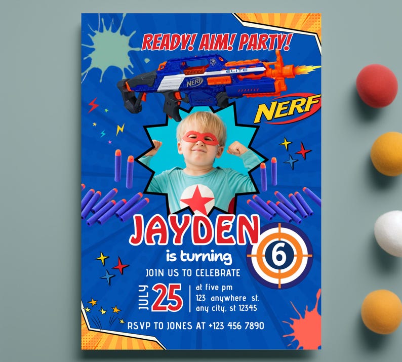 Editable Nerf Birthday Invitation Template, Kids Party (digital) - Etsy ...