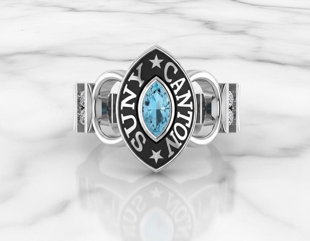 SUNY Canton Class Ring, Custom Graduation Ring With Blue Marquise Stone ...