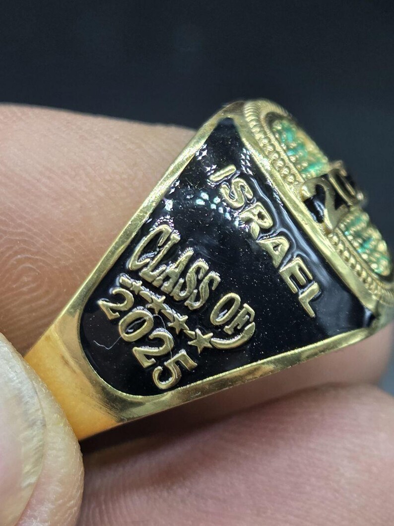 2026 Women's Class Ring, Gold Plated, Green Gemstone, Personalized ...
