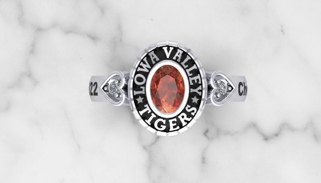 Custom High School Class Ring, Red Stone Graduation Ring, Personalized ...