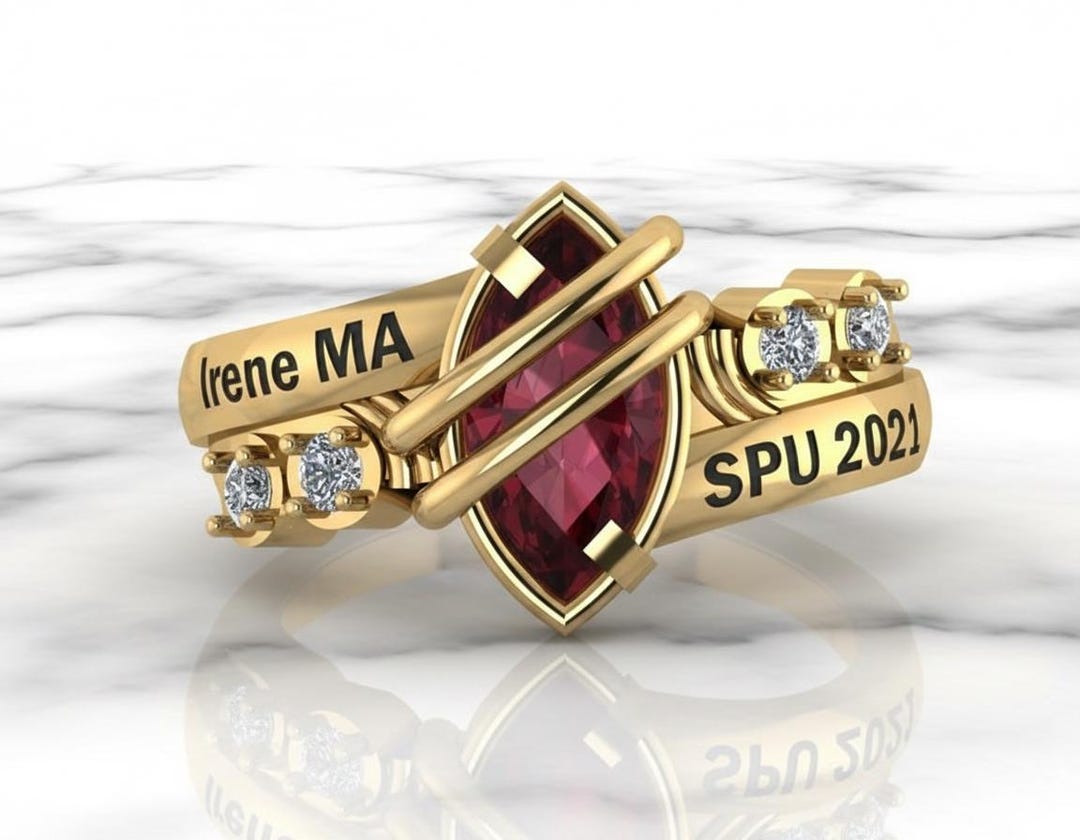 Custom Gold High School Class Ring With Marquise Red Stone ...
