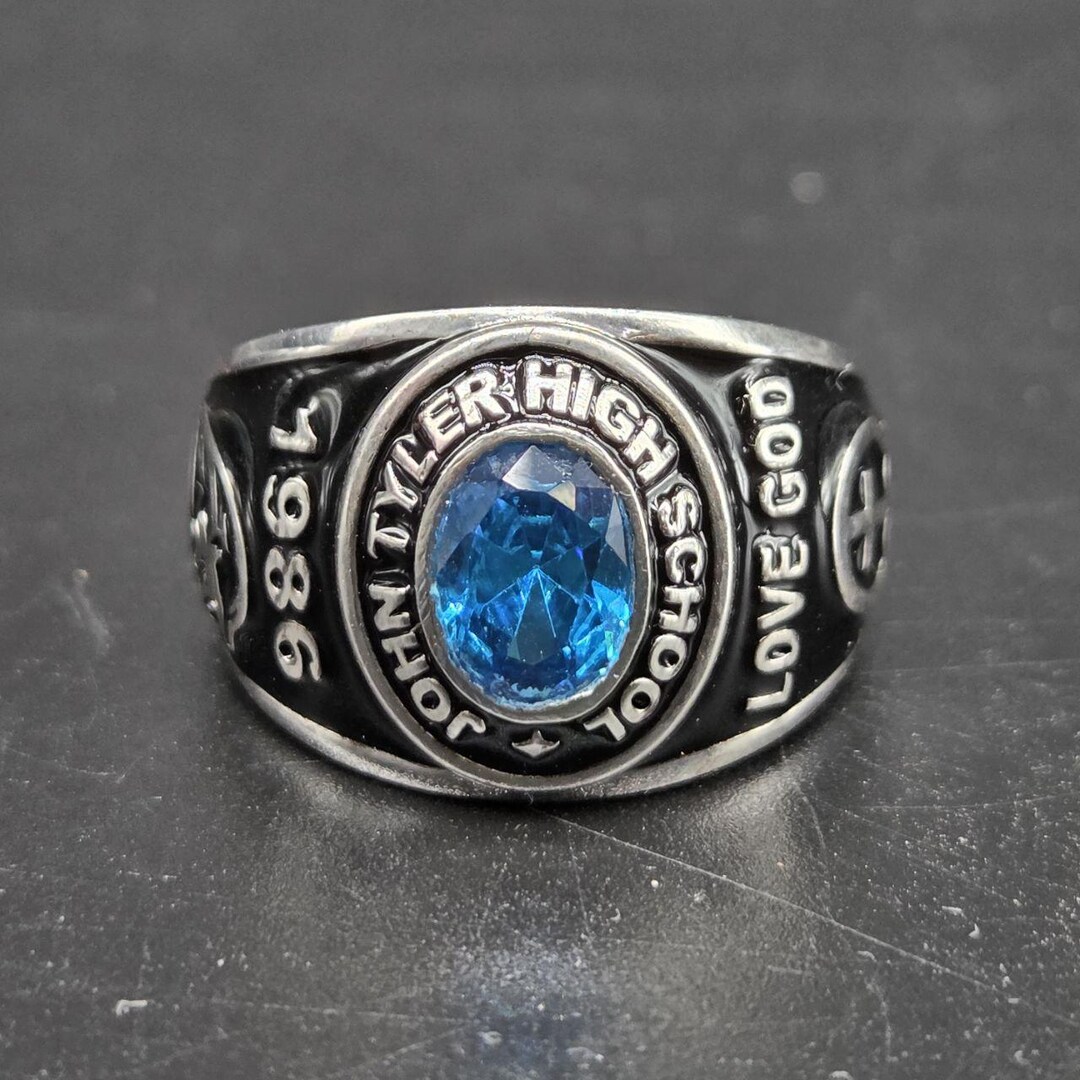 Men’s 1986 John Tyler High School Class Ring Silver Plated Graduation ...