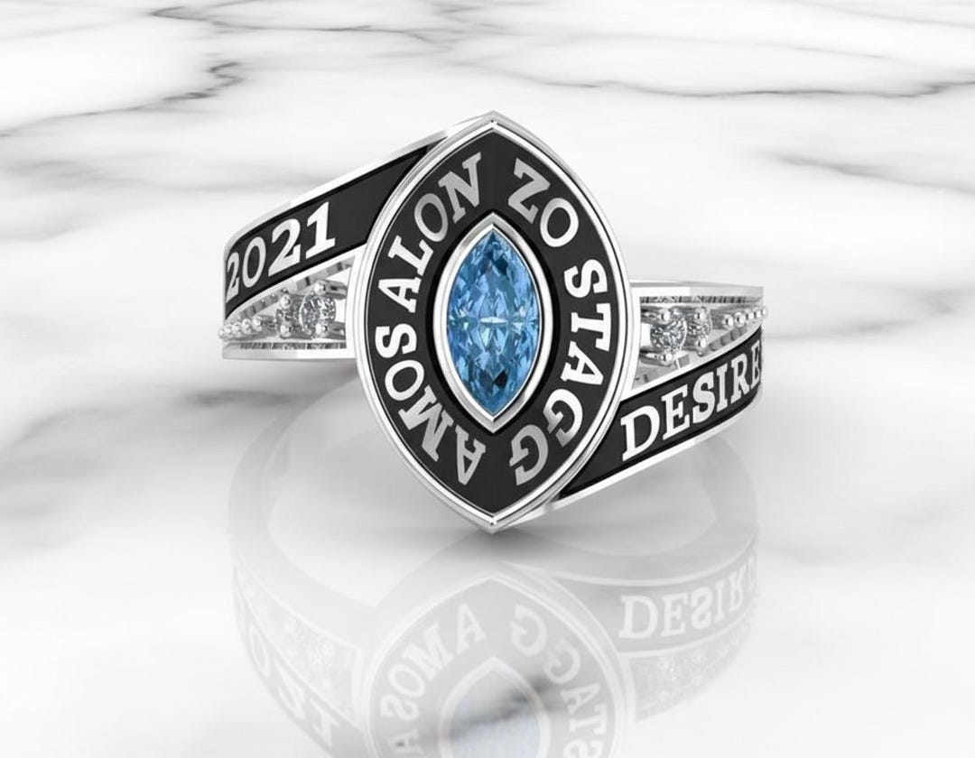 Custom High School Class Ring 2021, Personalized Marquise Birthstone ...