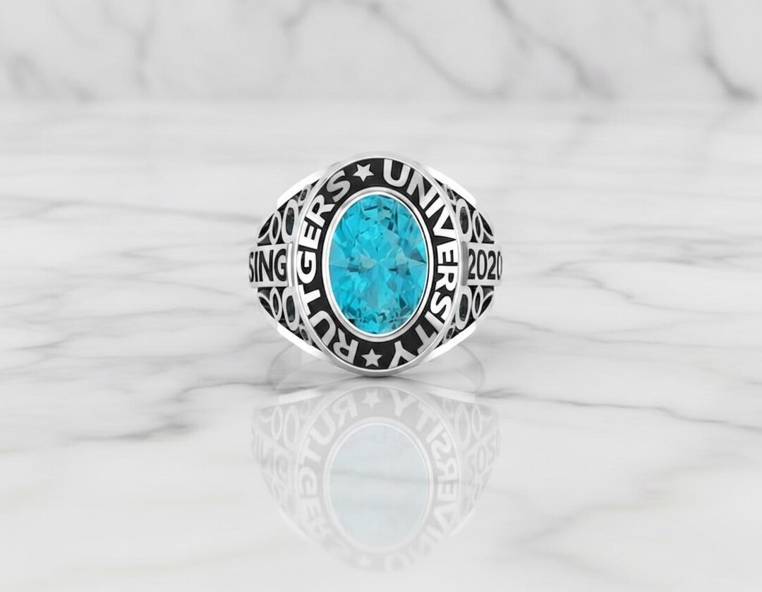 Custom University Class Ring With Blue Stone, Personalized College ...