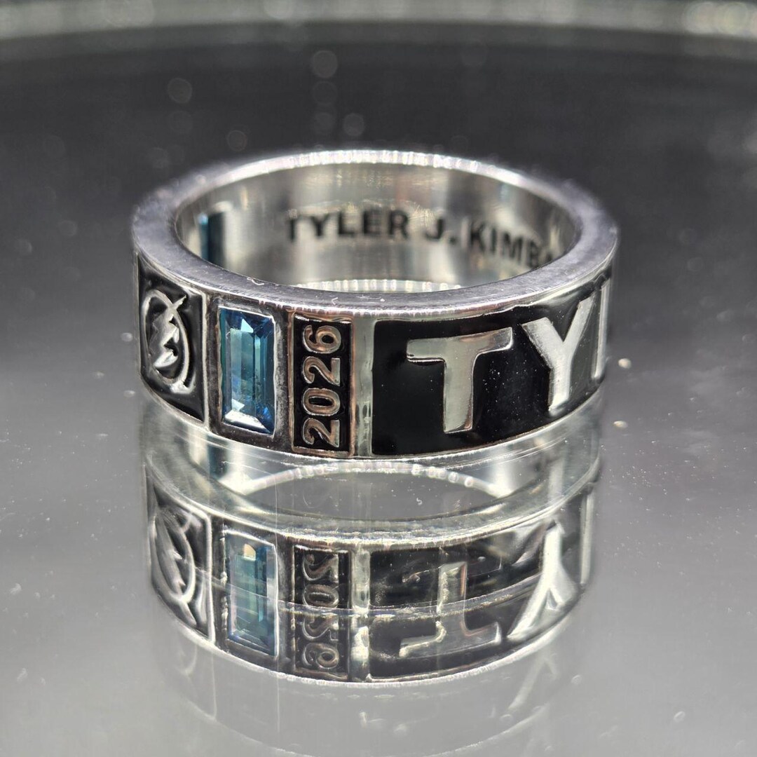 Custom Class Ring 2026, Personalized Blue Baguette Birthstone ...
