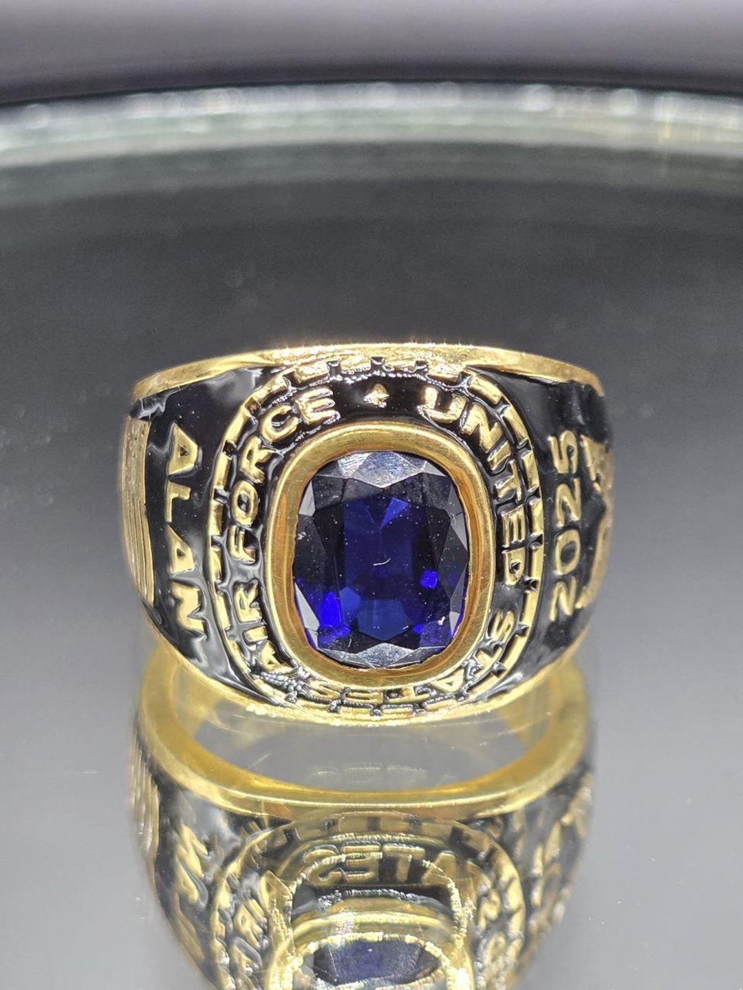 925 Silver High School Art Deco Ring, Custom Oval Blue Stone Class Ring ...