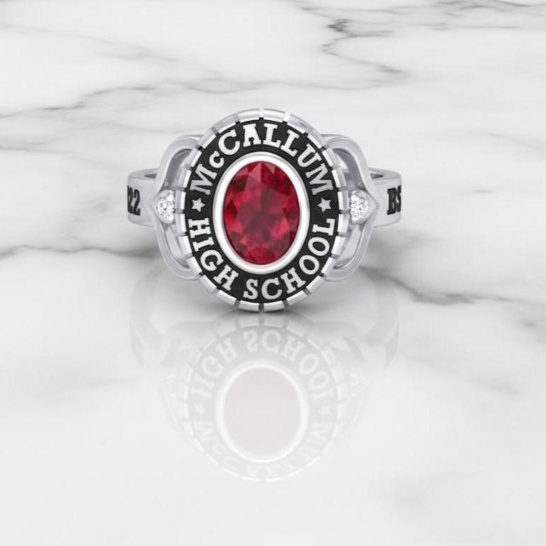 Custom High School Class Ring With Red Stone, Personalized Graduation ...