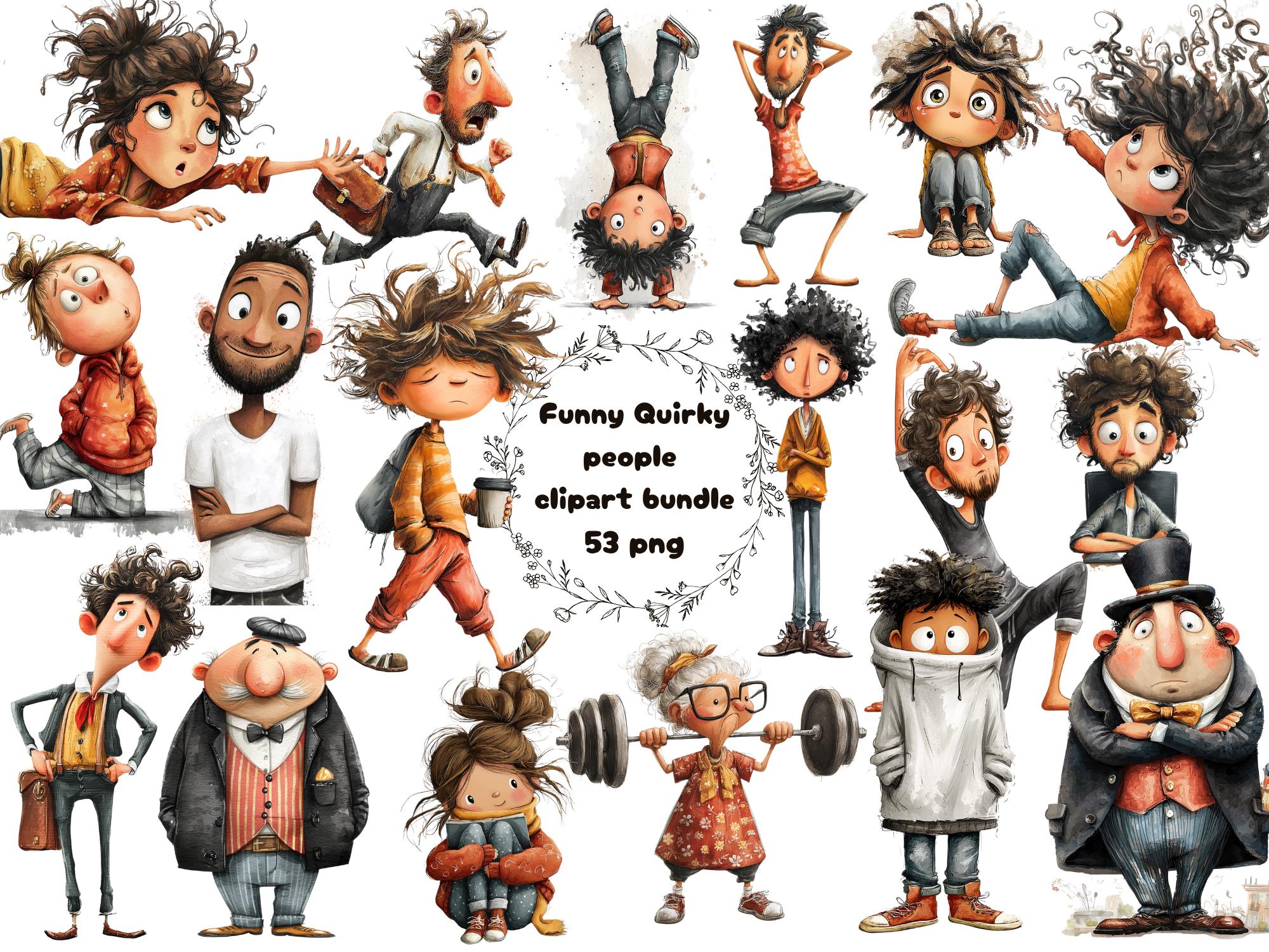 Quirky Funny Characters Clipart Bundle, Whimsical Cartoon People PNG ...