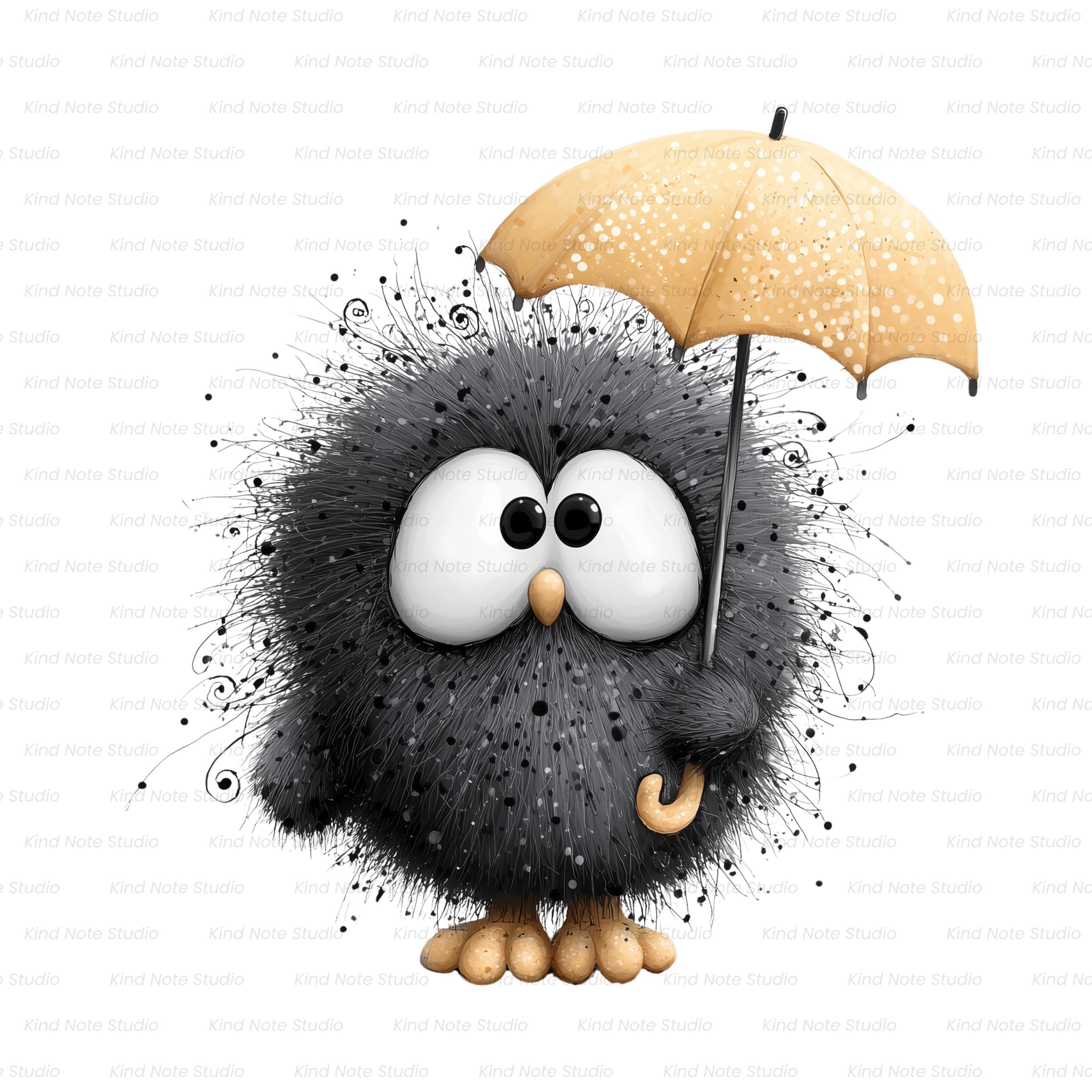 Polka Dots Owl Clipart Bundle PNG, Whimsical Owl Illustrations, Black ...