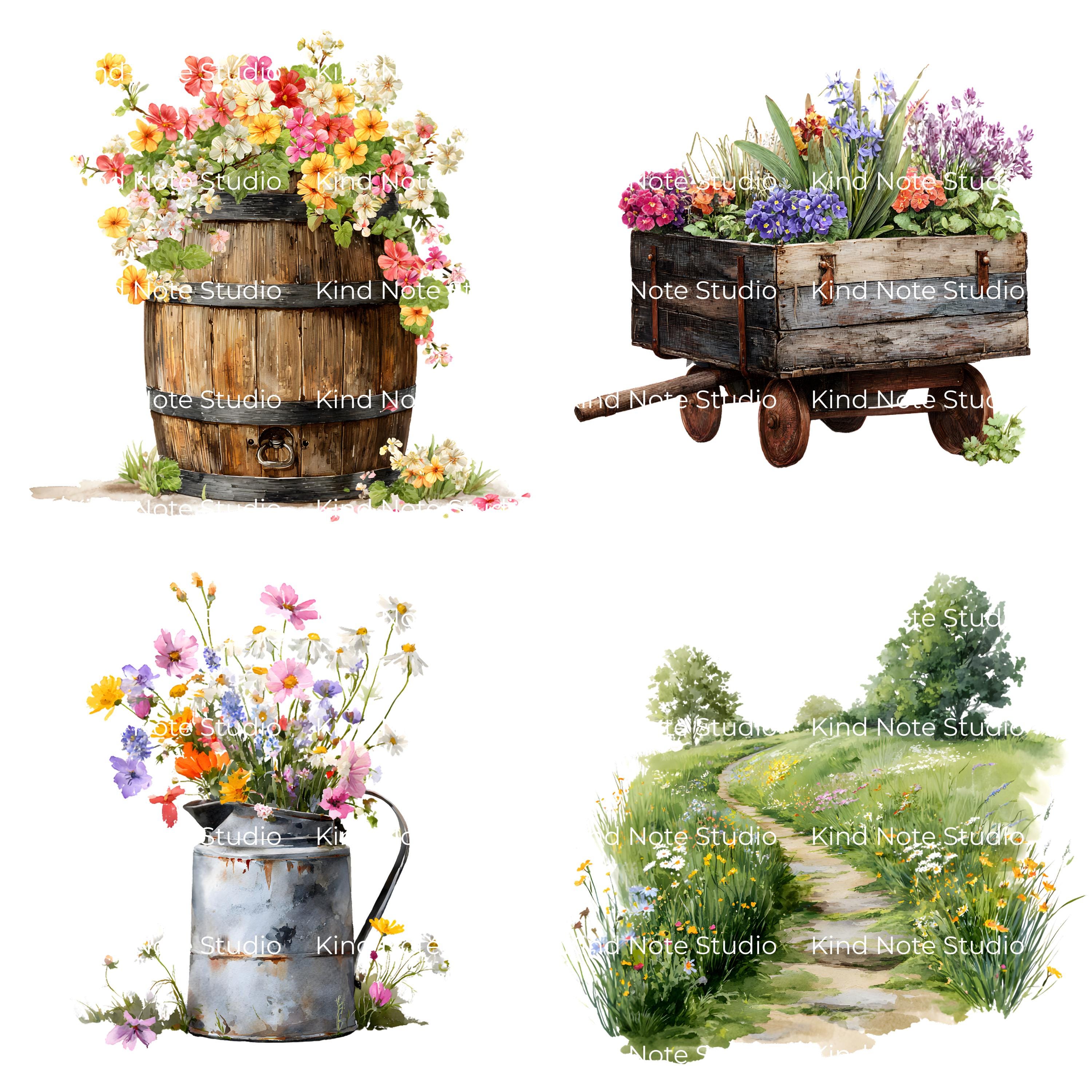 Spring Garden Clipart Bundle 100 PNG, Rustic Cottagecore Floral ...