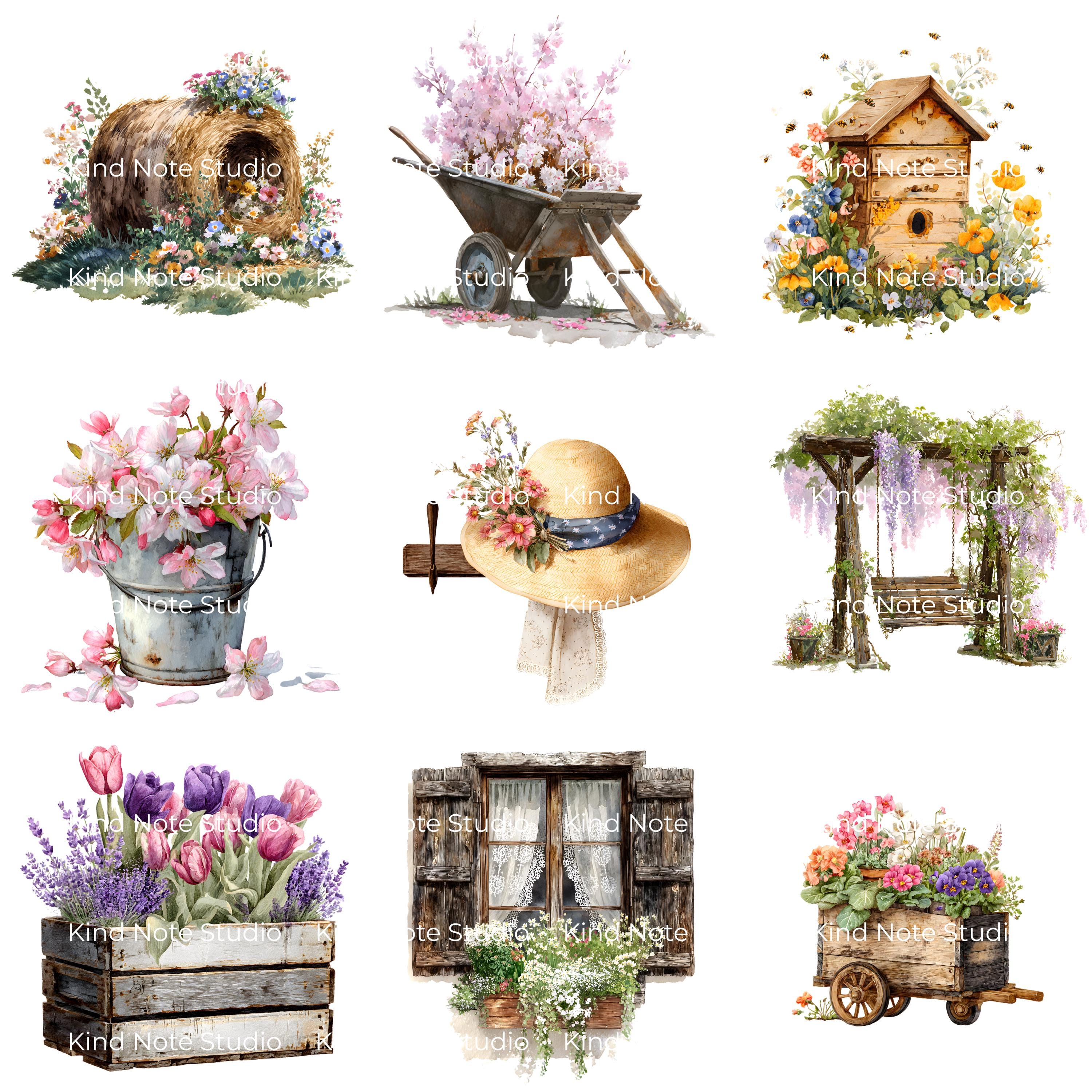 Spring Garden Clipart Bundle 100 PNG, Rustic Cottagecore Floral ...