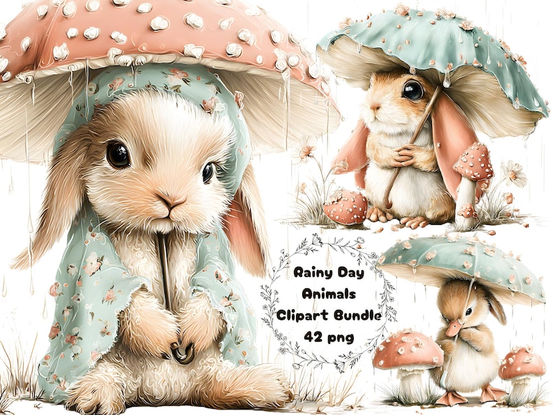 Cute Rainy Day Animals Clipart Bundle, Whimsical Forest Animals PNG ...