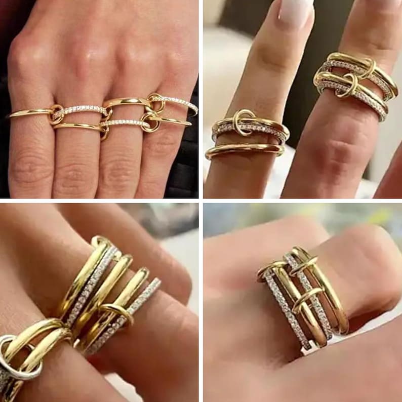 Gold & Silver Stackable CZ Rings, Stainless Steel Interlocking Jewelry ...