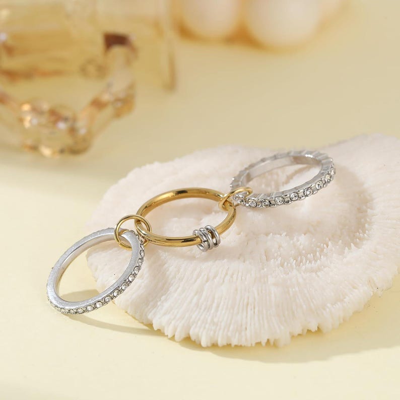 Gold & Silver Stackable CZ Rings, Stainless Steel Interlocking Jewelry ...