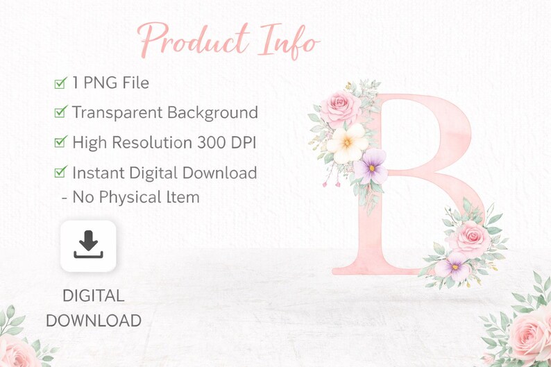 Floral Letter B PNG Digital Download Botanical Alphabet Art - Etsy
