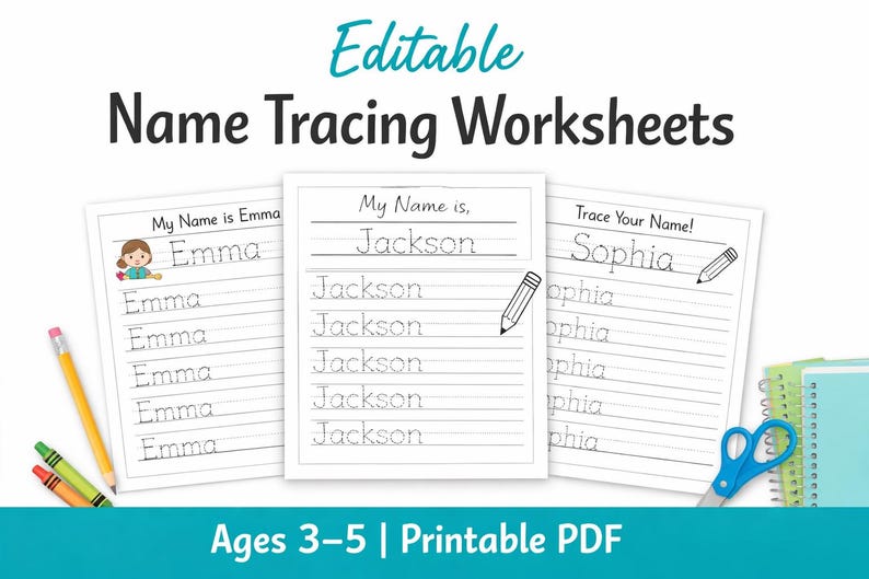Editable Name Tracing Worksheets for Preschool | Custom Name Writing ...