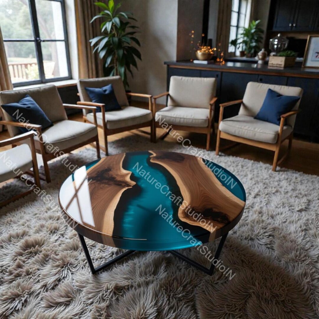 Custom Epoxy Resin River Coffee Table, Olive Wood Live Edge End Table ...