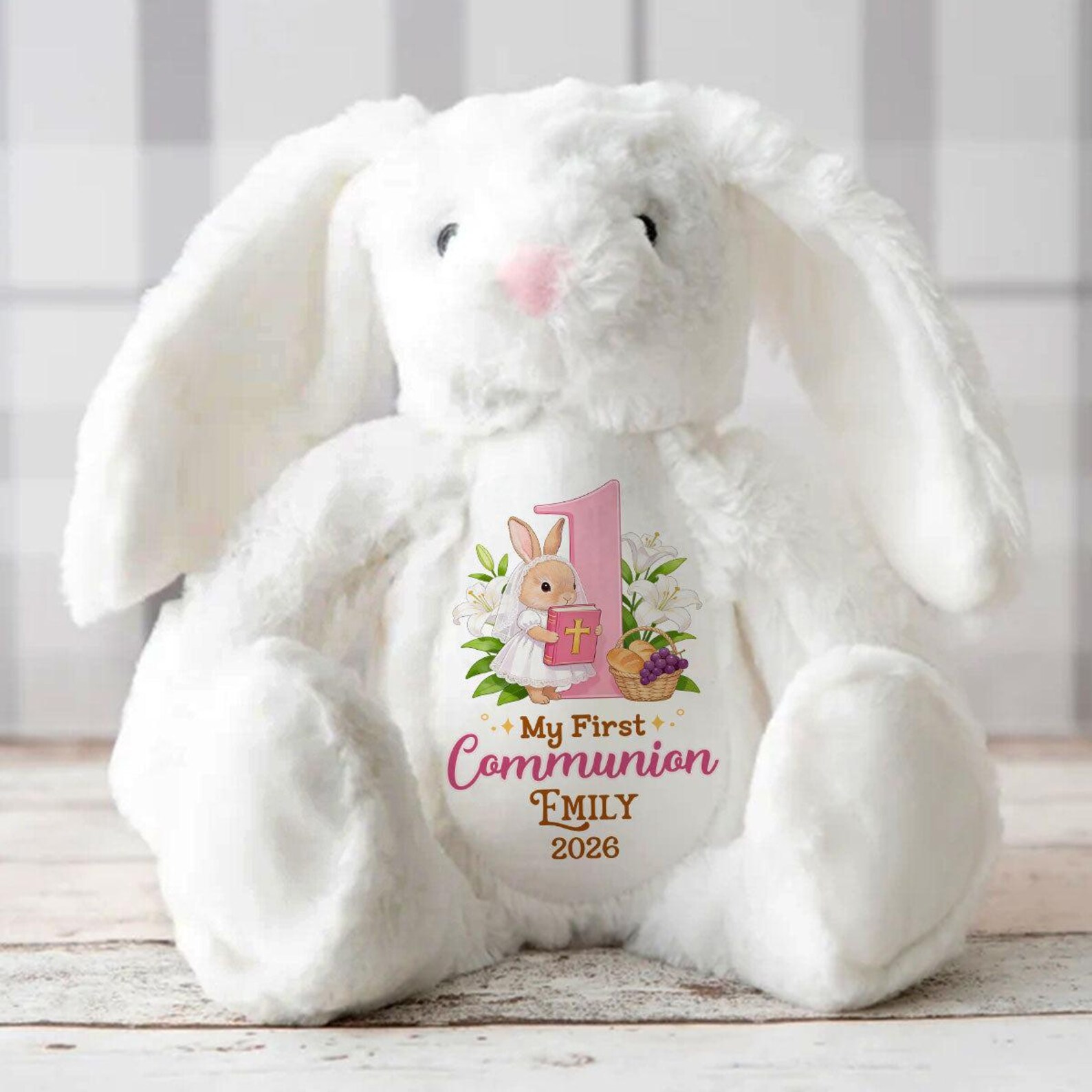 First Holy Communion Bunny Personalized, Custom Name Communion Gift for ...