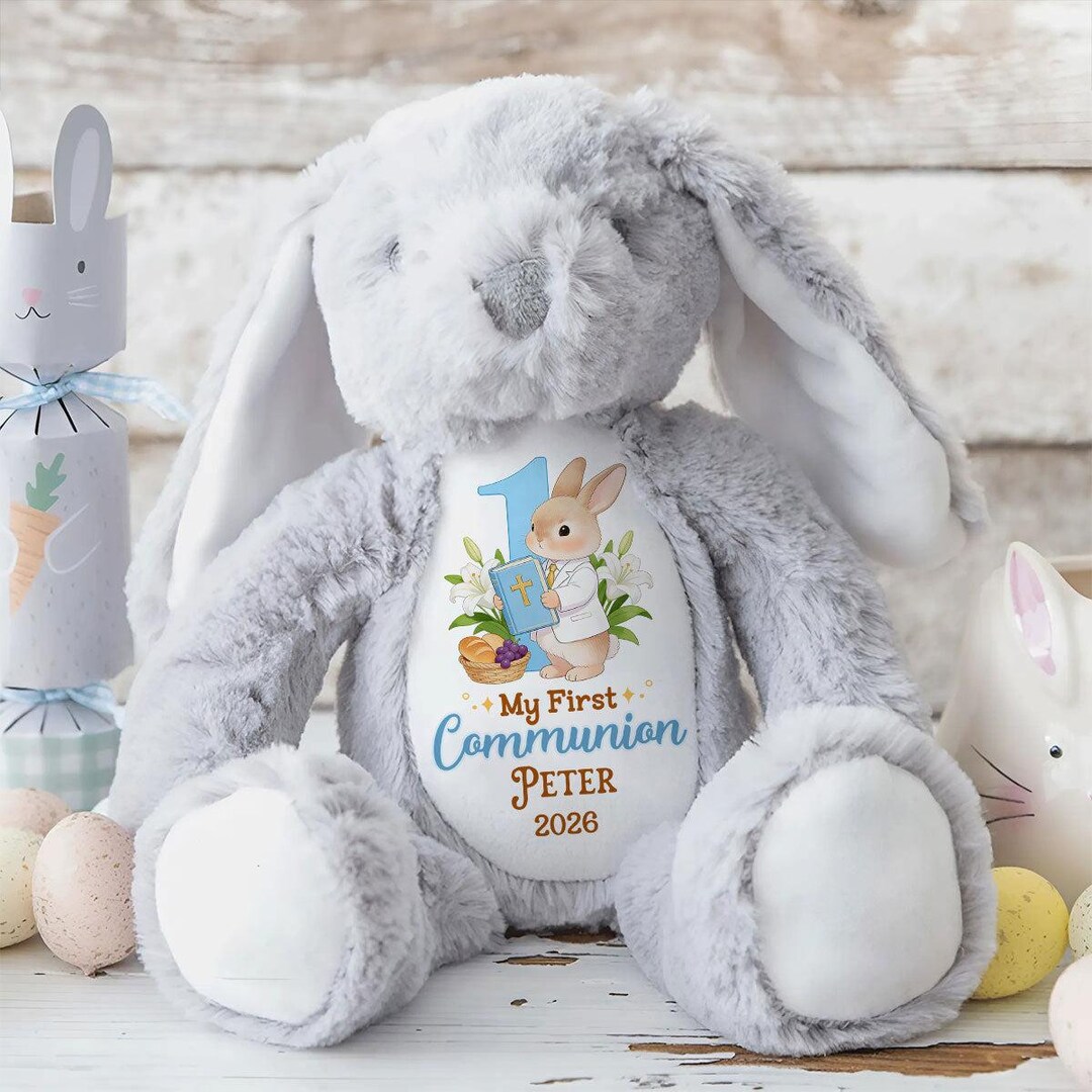 First Holy Communion Bunny Personalized, Custom Name Communion Gift for ...