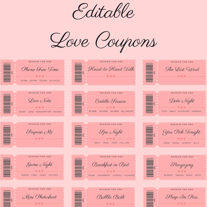 Love Coupon Book, Editable Canva Template (A4 + US Letter), Digital ...
