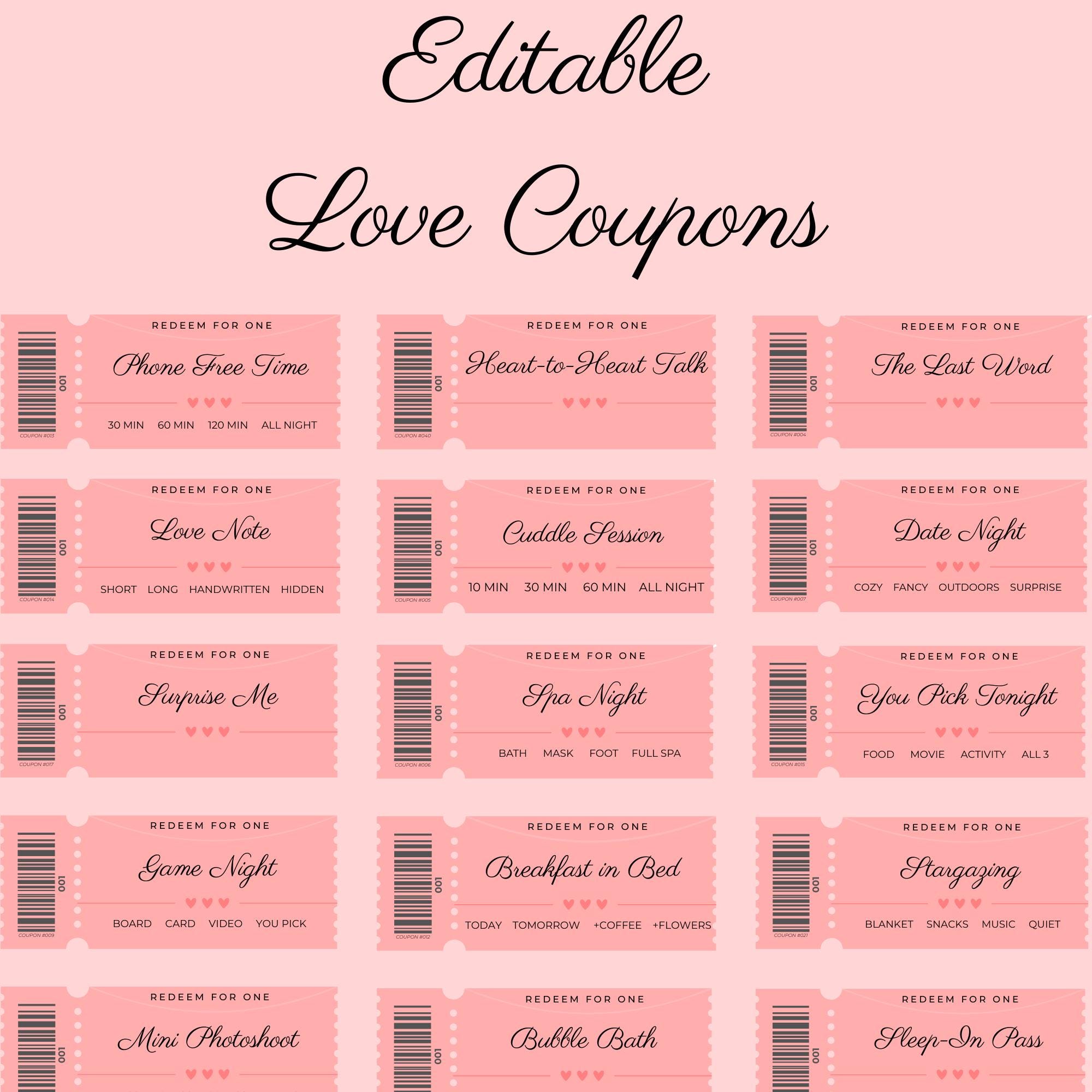 Love Coupon Book, Editable Canva Template (A4 + US Letter), Digital ...