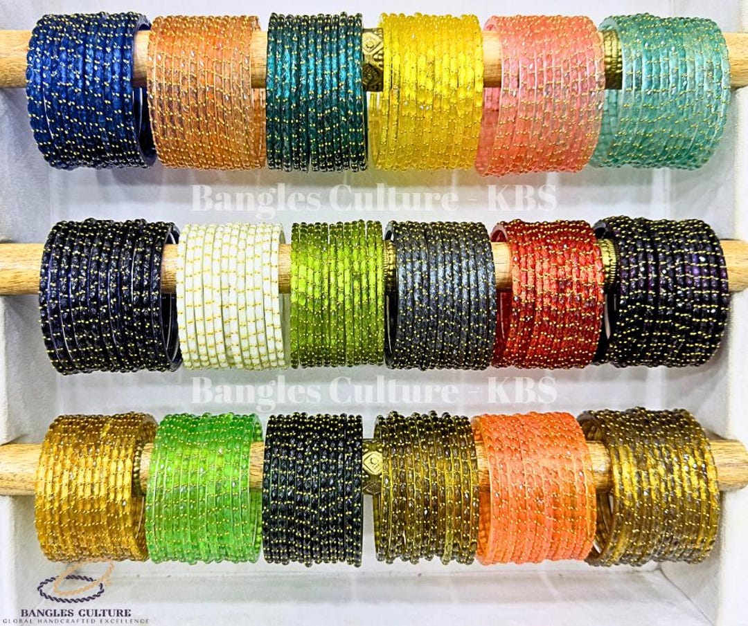 Handmade Karnataka Raindrop Glass Bangles Set of 12 Size 2.4 2.6 2.8 ...