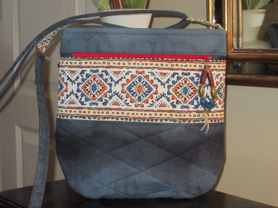 Light Blue Ombre Print With Top Decorative Trim Front Zipper Pocket and ...