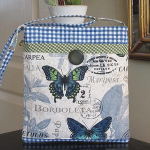 Blue and White Gingham Check Purse With Front Cell Pocket in a ...