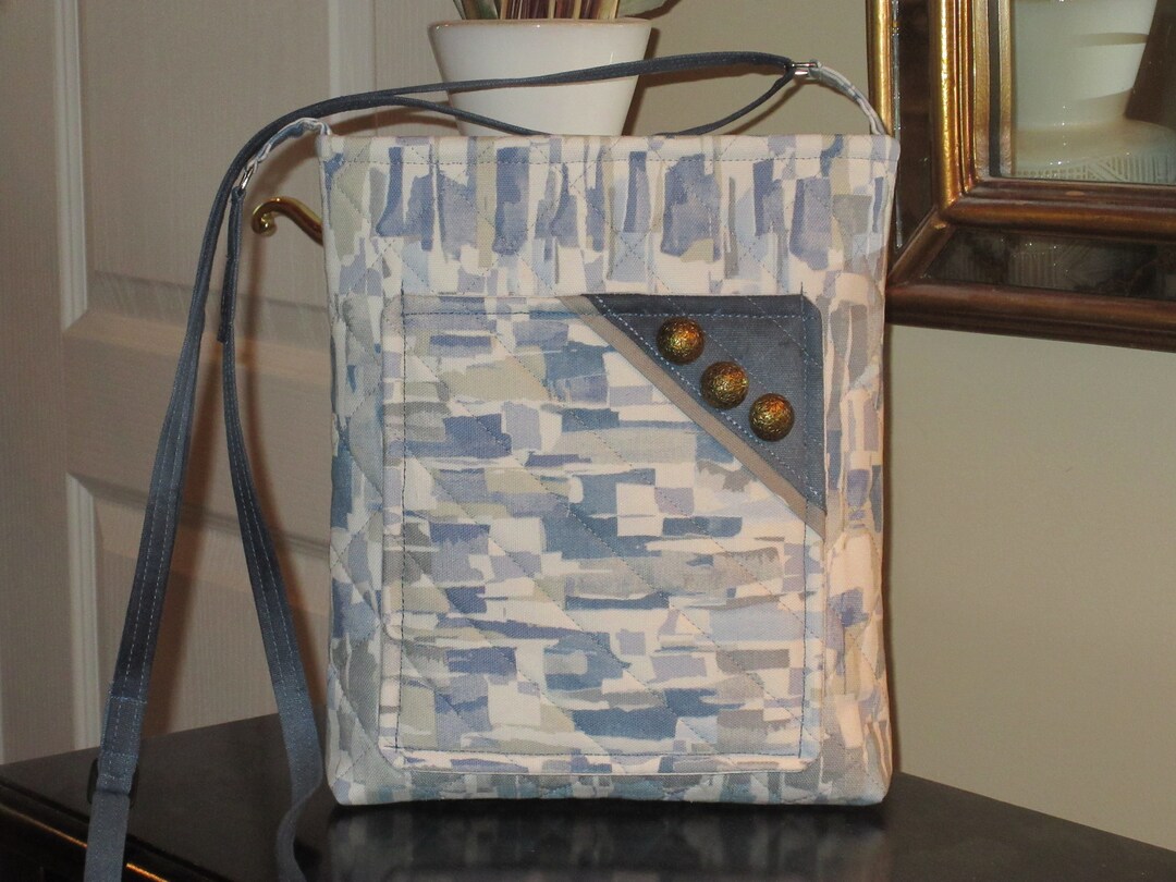 Multi Blue and Gray Swatch Print Fabric Purse With a Front Cell Pocket ...