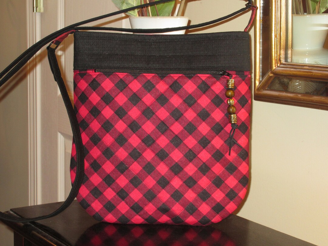 Black and Red Buffalo Check Print With Front Zipper Pocket and Back ...