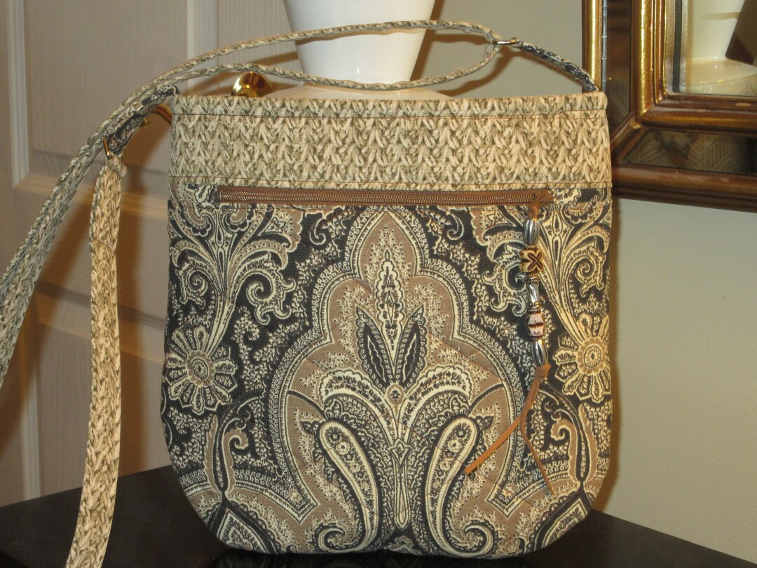 Brown, Beige and White Medallion Print With Front Zipper Pocket and ...
