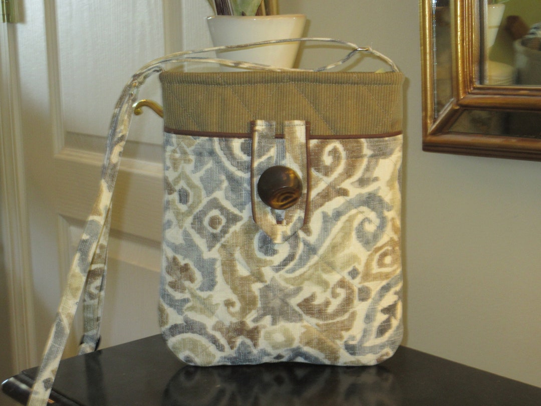 Solid Beige Print With Front Cell Pocket in Gray, Gold and White ...
