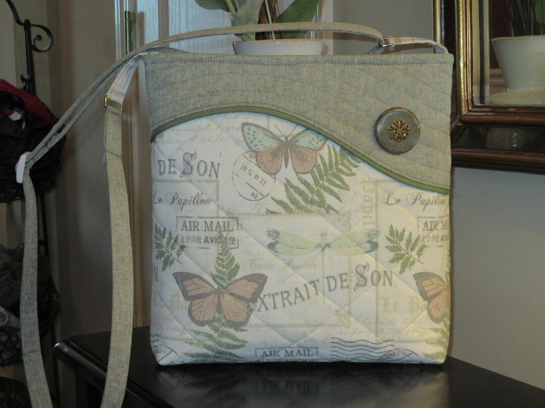 Beige Green Leaf and Butterfly Print With Asymmetrical Green Top Trim ...