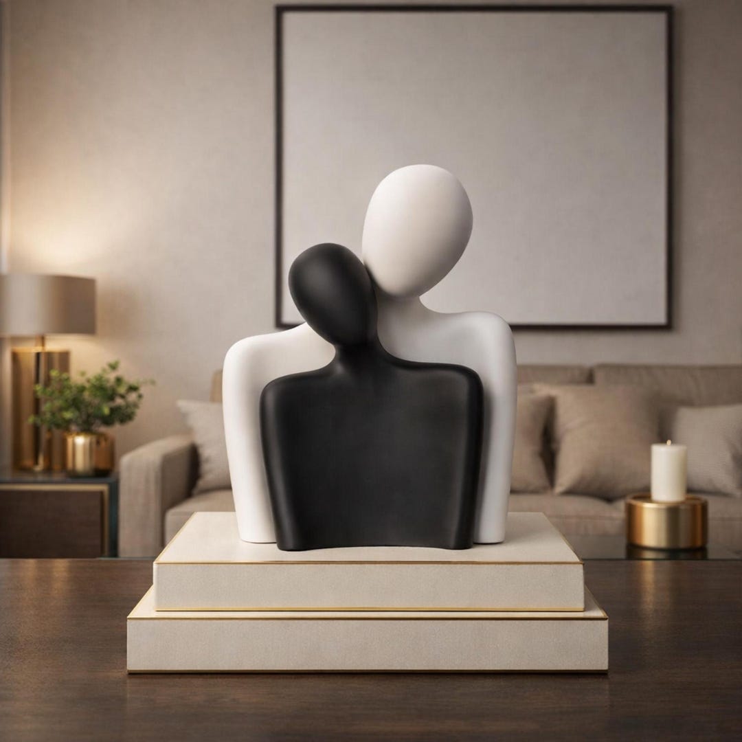 Abstract Couple Hugging Statue, Modern Resin Sculpture, Romantic Black ...