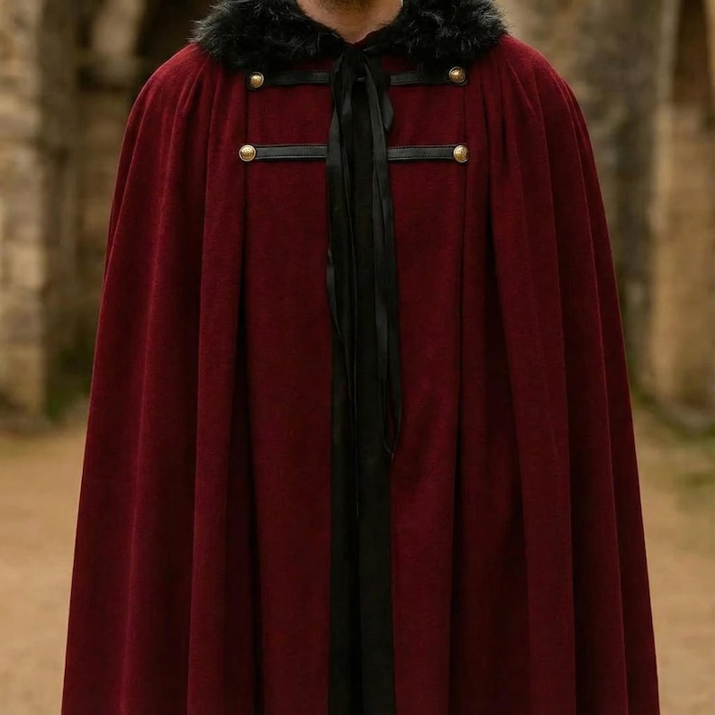 Medieval Long Cloak for Men Renaissance Costume Cape Viking Robe LARP ...