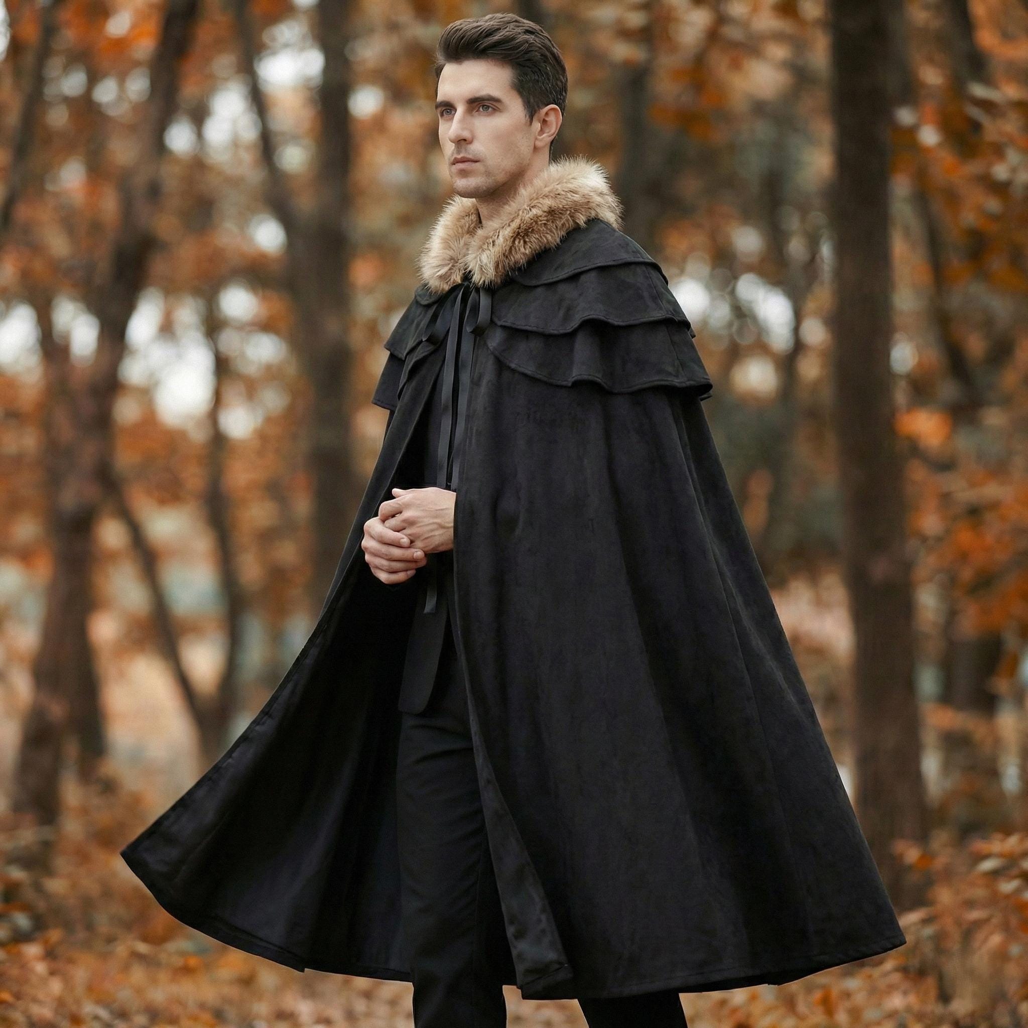 Men's Medieval Cloak, Faux Fur Collar, Fantasy Cosplay - Etsy