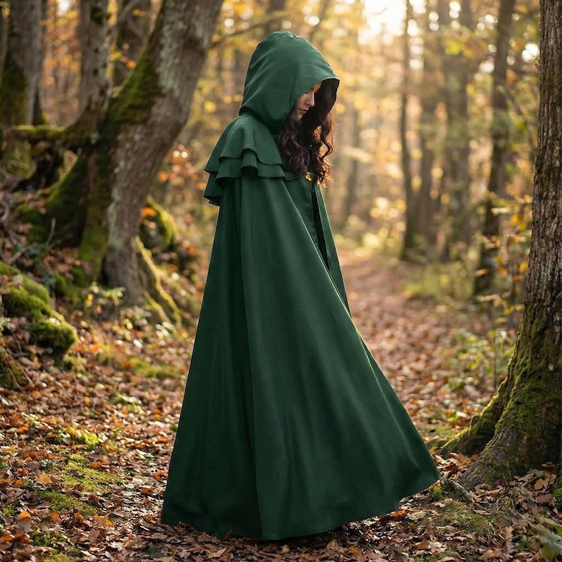 Medieval Hooded Cloak With Tiered Shoulders – Gothic Witch Cape for ...