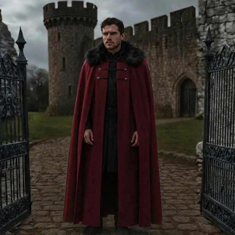 Medieval Long Cloak for Men Renaissance Costume Cape Viking Robe LARP ...