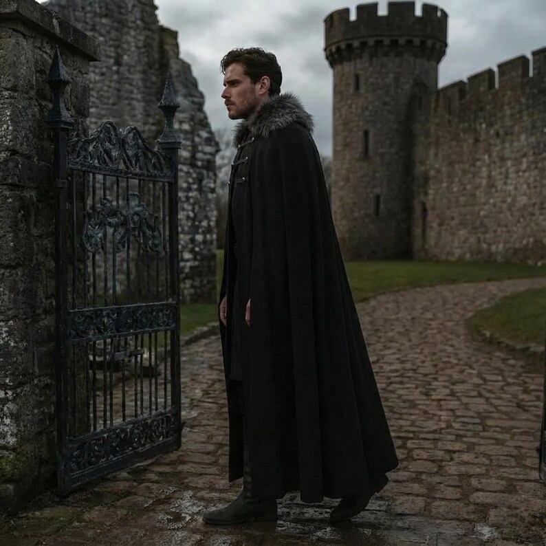 Medieval Long Cloak for Men Renaissance Costume Cape Viking Robe LARP ...