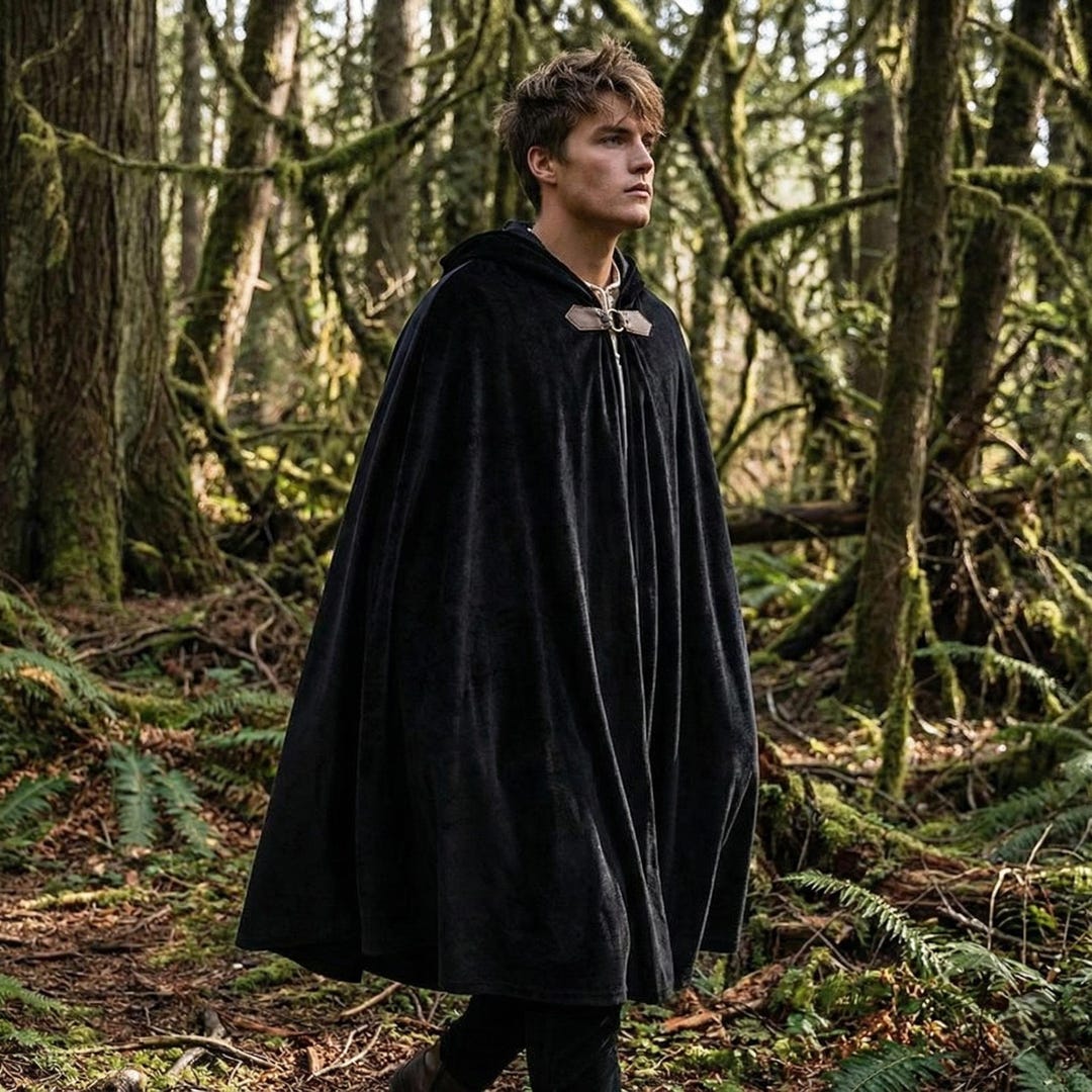 Medieval Hooded Cloak for Men Velvet Cape Renaissance Fantasy Costume ...