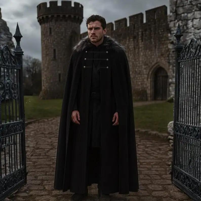 Medieval Long Cloak for Men Renaissance Costume Cape Viking Robe LARP ...