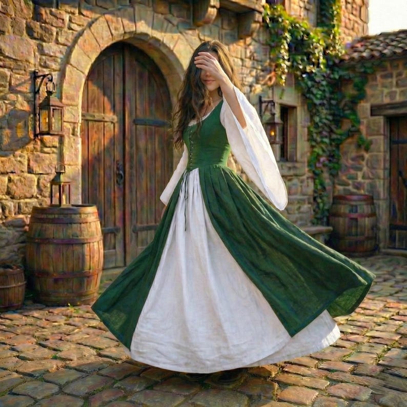 Renaissance Dress - Lace-up Corset, Flowy Bell Sleeves - Etsy