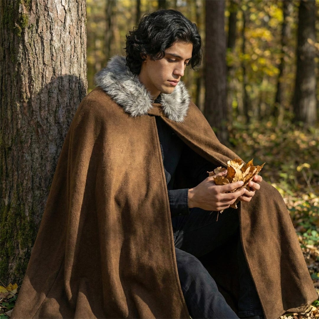 Medieval Fur Collar Cloak for Men – Long Hooded Wool Cape, Viking ...