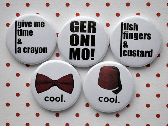 Items similar to Doctor Who inspired 5-badge set on Etsy