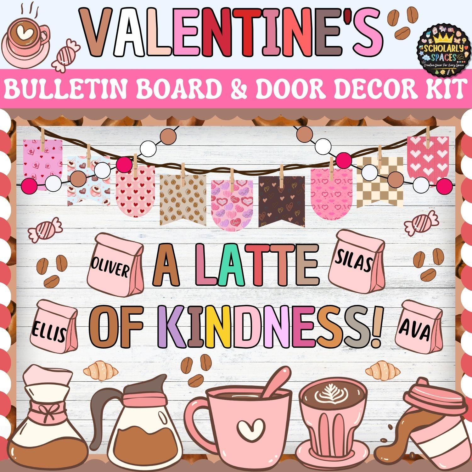 Valentine’s Day Bulletin Board and Door Decor Kit – I Love You a Latte ...