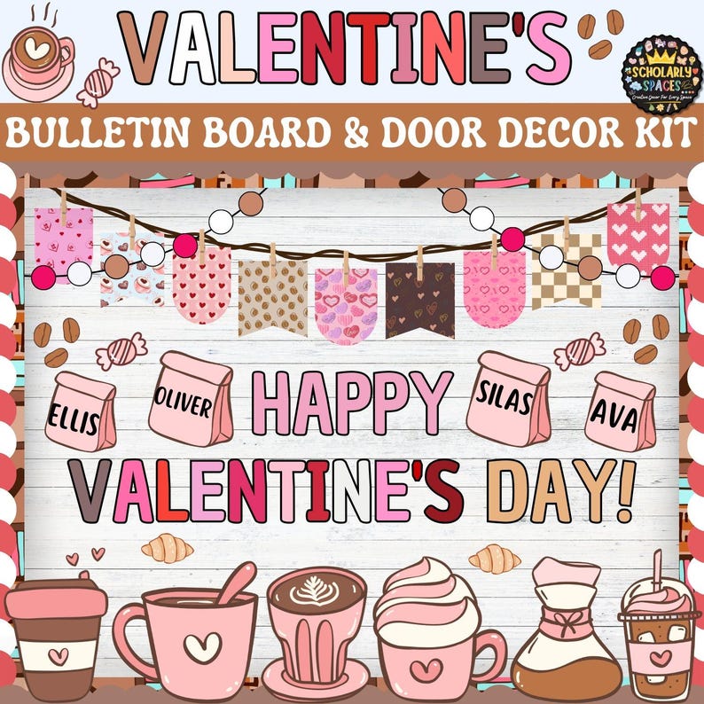 Valentine’s Day Bulletin Board and Door Decor Kit – I Love You a Latte ...