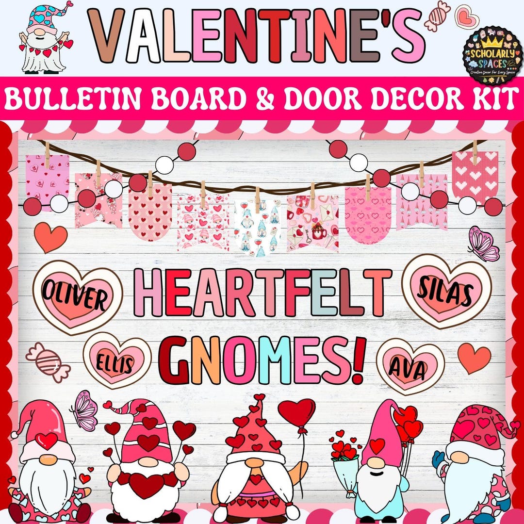 Valentine's Day Gnome Bulletin Board and Door Decor Kit, Heartfelt ...