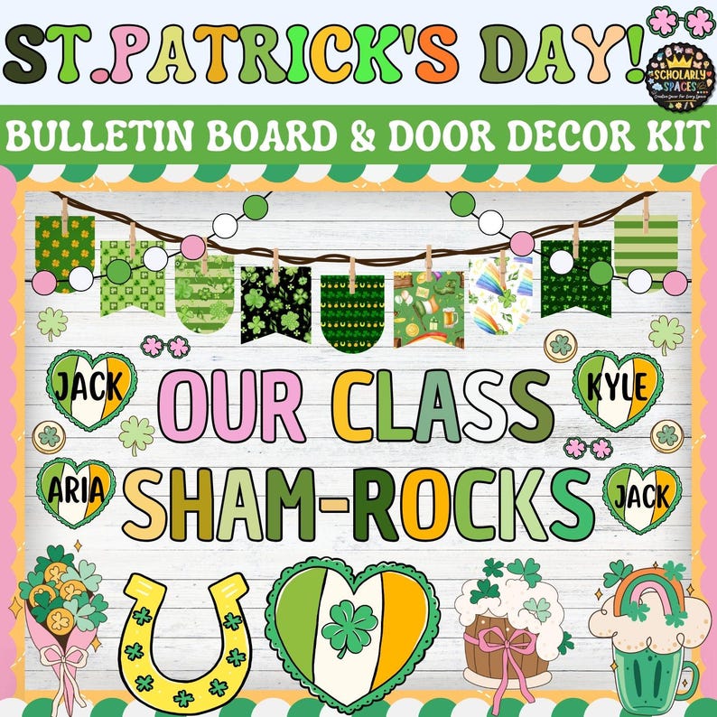 St. Patrick’s Day Bulletin Board and Door Decor Kit, Our Class Sham ...
